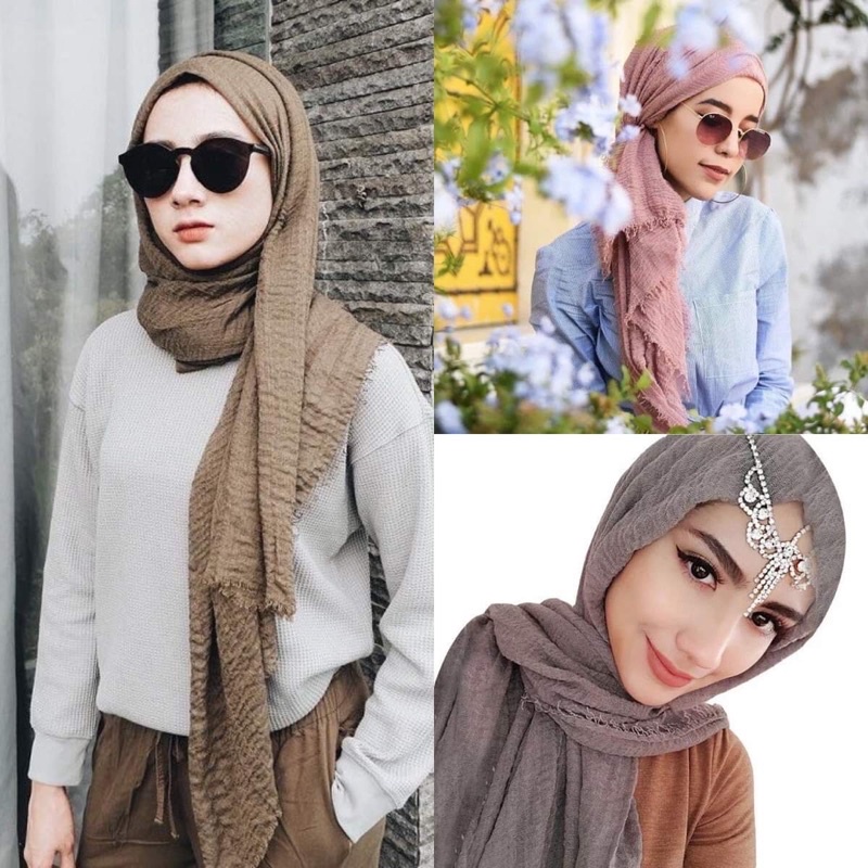 Jual Pashmina Crinkle Shawl Kerudung Jilbab Hijab Cotton | Shopee Indonesia