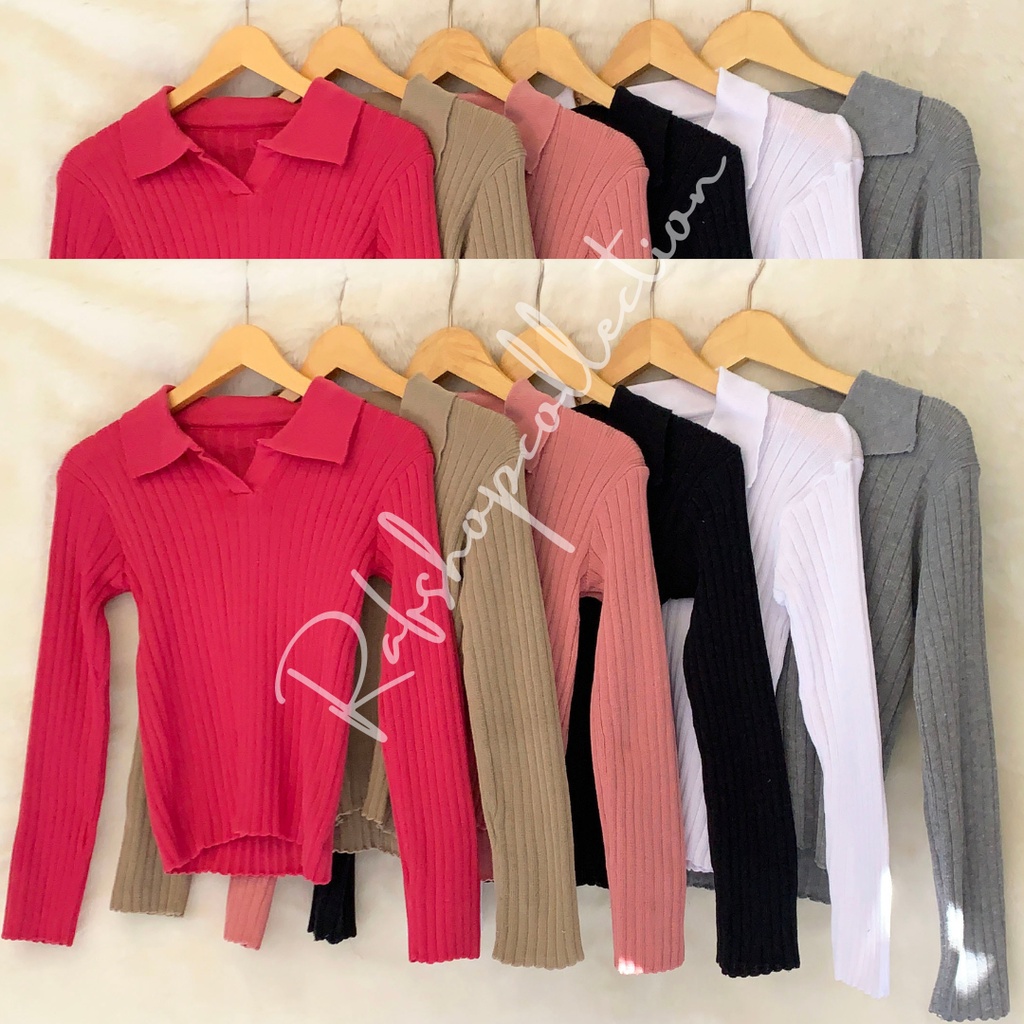 Jual ALENA LONG SLEEVE POLO ATASAN WANITA/Atasan Rajut | Shopee Indonesia