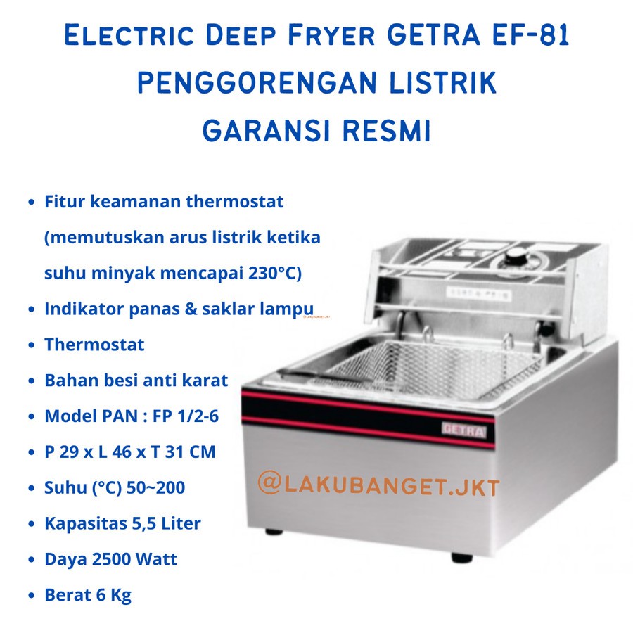 Jual Electric Deep Fryer GETRA EF-81 - PENGGORENGAN LISTRIK GETRA EF81 ...