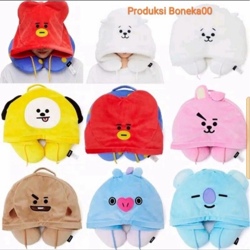Jual boneka KPOP BTS BT21 U-shape Bantal Leher dengan topi - TOPI MANG ...