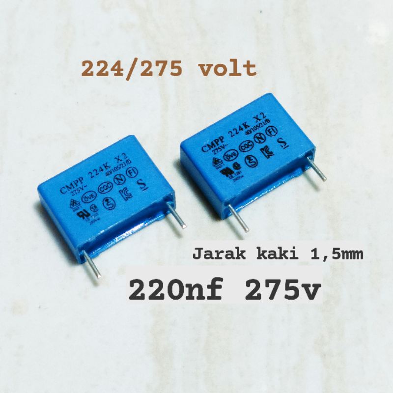 Jual 10pcs Capacitor 220nf 275v Kapasitor 224 275volt CMPP 224k 275 ...