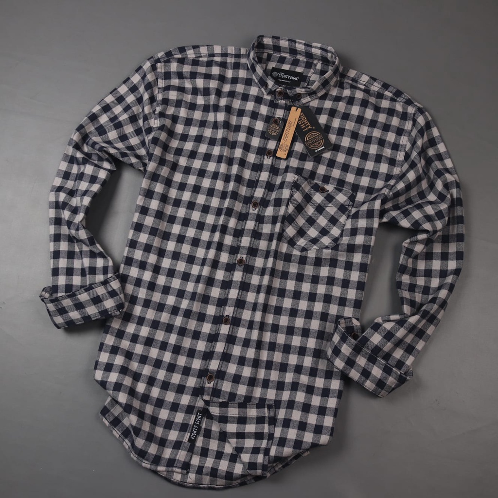 Jual Brill Eighty Eight - Kemeja Flanel Panjang Premium Navy SGray 88 ...