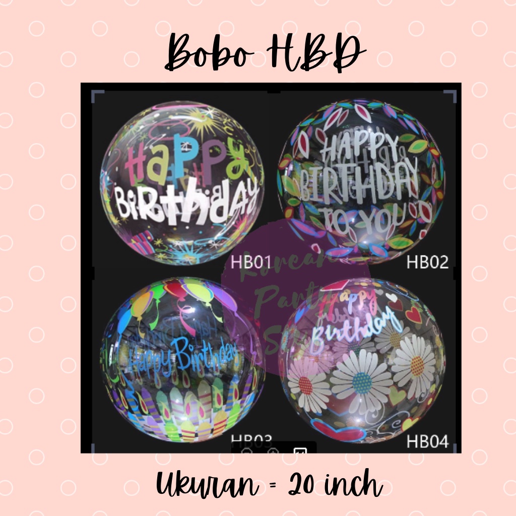 Jual KOREAN BOBO BALON 20 INCH HAPPY BIRTHDAY PVC MOTIF HBD BOBO BALON ...