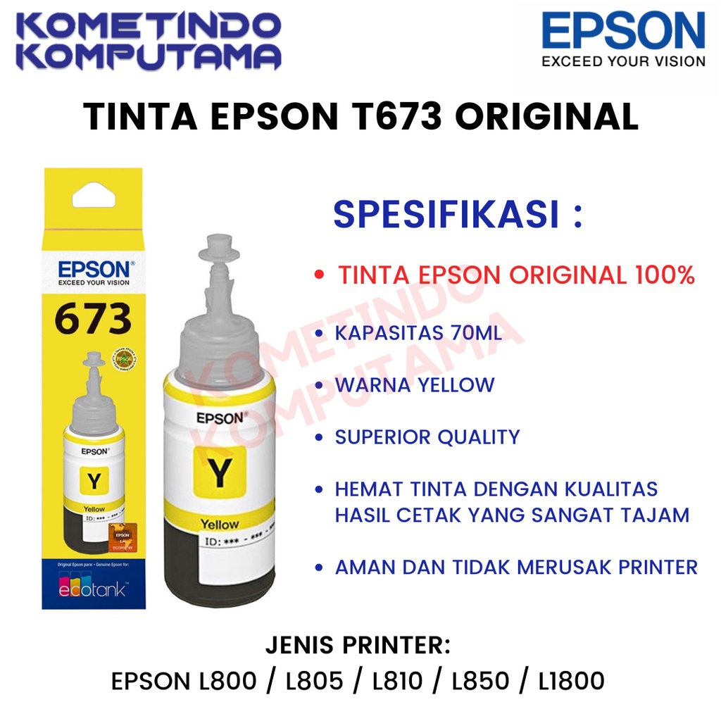 Jual BOX T 673 YELLOW 70ml Tinta Epson Original Untuk Epson L800, L805, L850, L1800 T673 Jamin ...