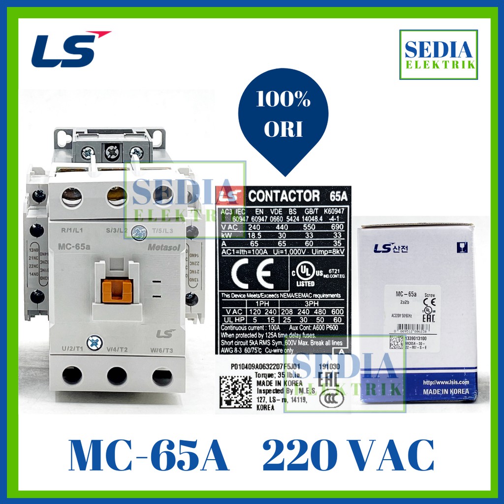 Jual KONTAKTOR CONTACTOR LS MC-65A 220VAC MC 65A MC65A 3 KUTUB NO NC | Shopee Indonesia