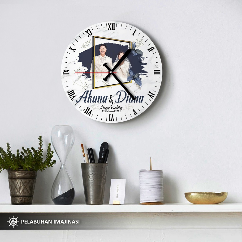 Jual JAM DINDING KAYU UNIK WEDD2 CUSTOM FOTO NAMA KADO HADIAH ...