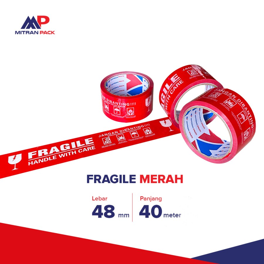 Jual Lakban Printing Fragile Handle With Care Merah Mitran Pack ...