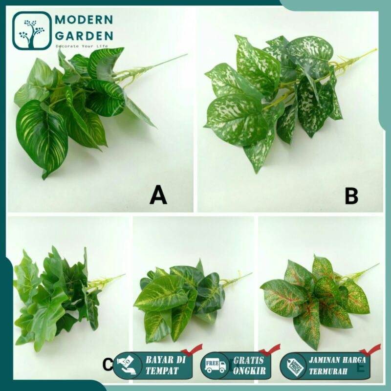 Jual Daun Tangkai Dekorasi DT005 Bahan Plastik(1 Buket 11 Daun ...