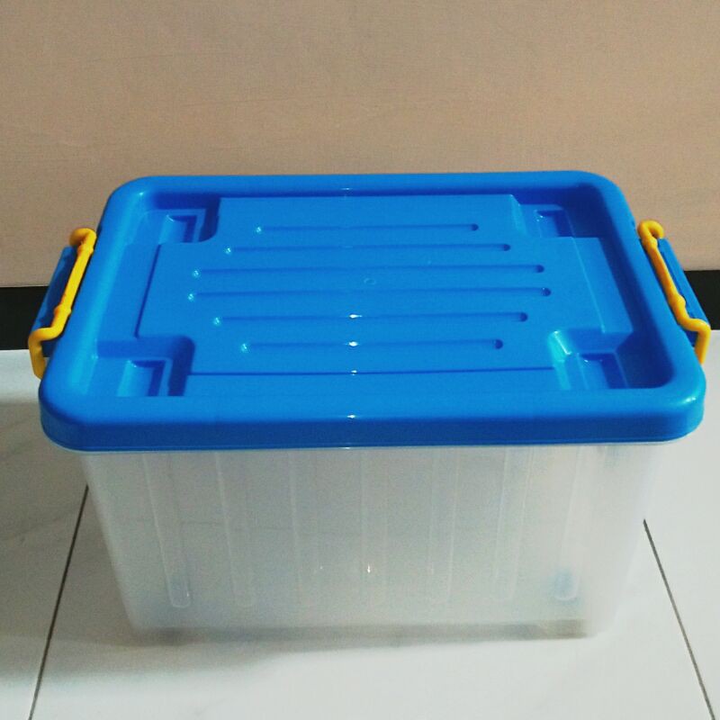 Jual DISKON! Container plastik transparan buram + tutup biru, 30 liter ...