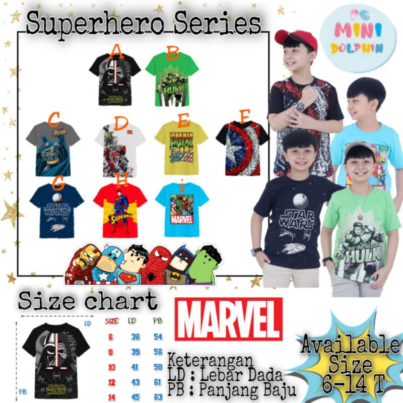 Jual KAOS MARVEL ANAK LAKI LAKI MOTIF SUPERHERO SERIES UMUR 6-14 Tahun ...