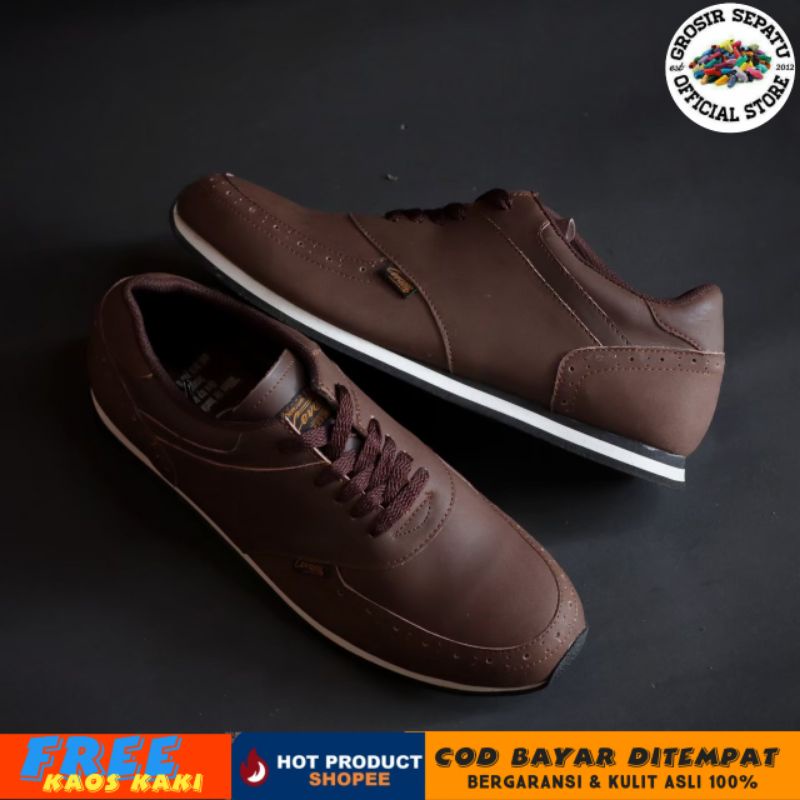 Jual 100% KULIT ASLI SNEAKERS PRIA KASUAL SPORTY CEVANY EZRA BROWN ORIGINAL | Shopee Indonesia