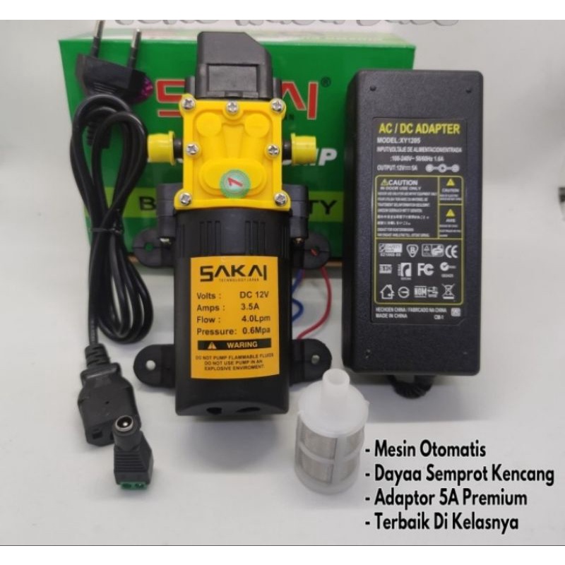 Jual pompa air DC elektrik high pressure 12v 80 psi plus adaptor 5A ...