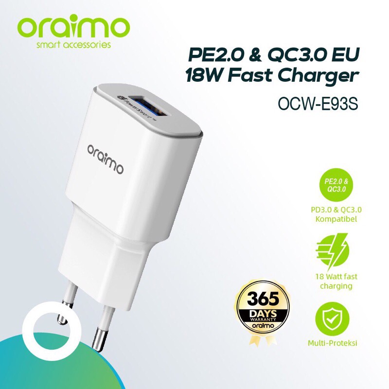 Jual Oraimo OCW-E93S Original Charger Fast Charging QC 3.0 IOS / Iphone ...