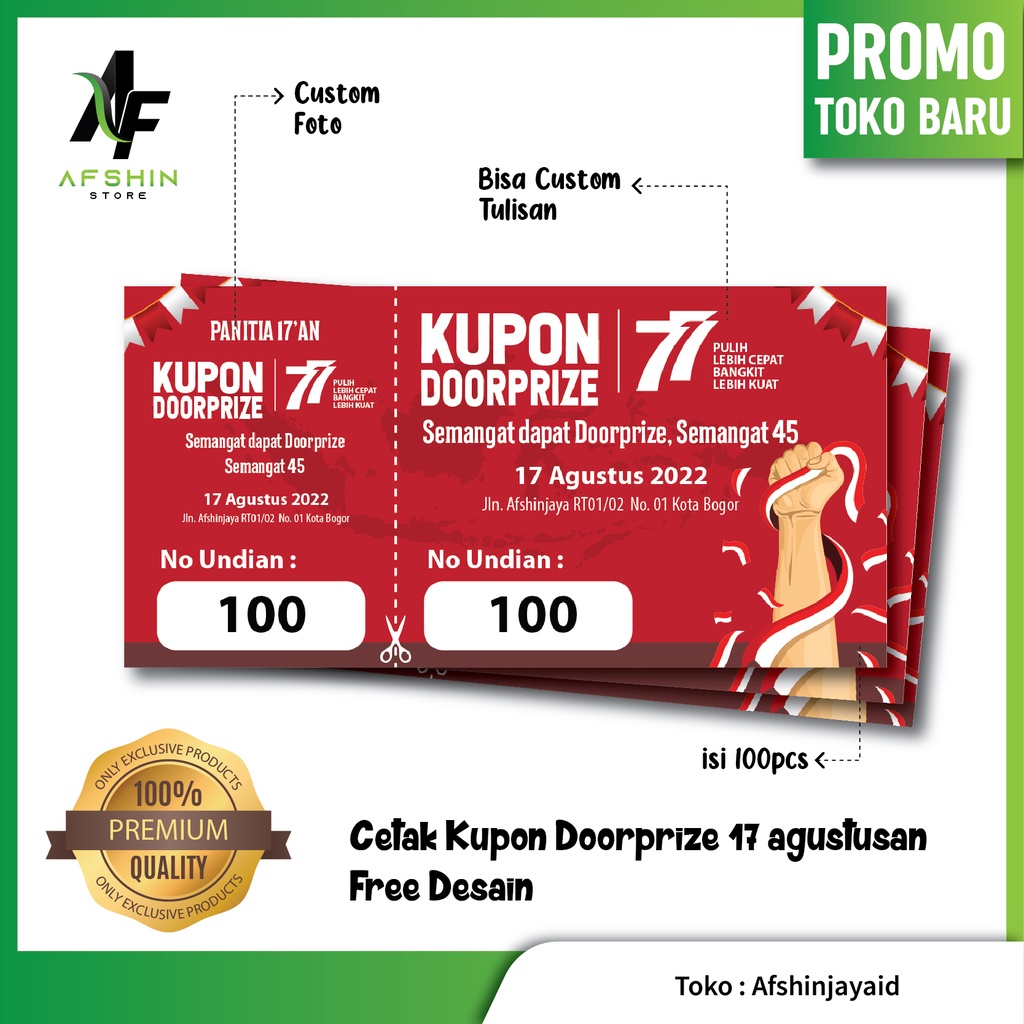 Jual Cetak Kupon Doorprize Hadiah 17 Agustus Free Desain isi 100pcs | Shopee Indonesia