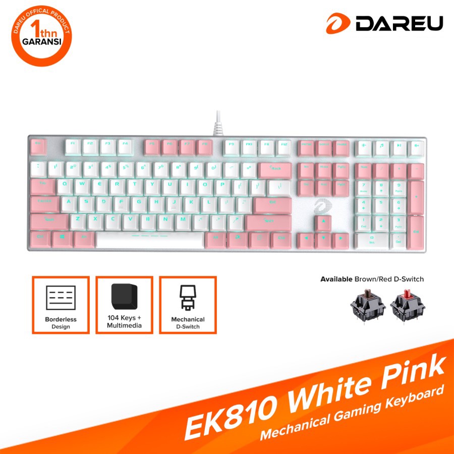 Jual Keyboard Gaming Mechanical DAREU EK-810 Pink White | Shopee Indonesia