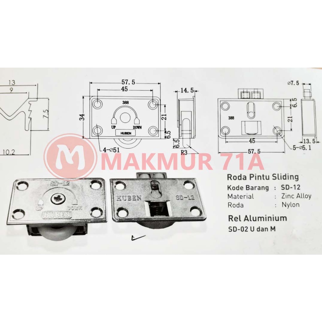 Jual Roda Pintu Lemari Sliding / Geser HUBEN SD 12 / SD-12 | Shopee Indonesia