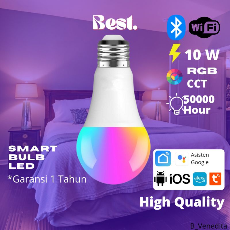 Jual Lampu Smart LED Bulb 10W App Bluetooth Bohlam RGB Warna Best ...