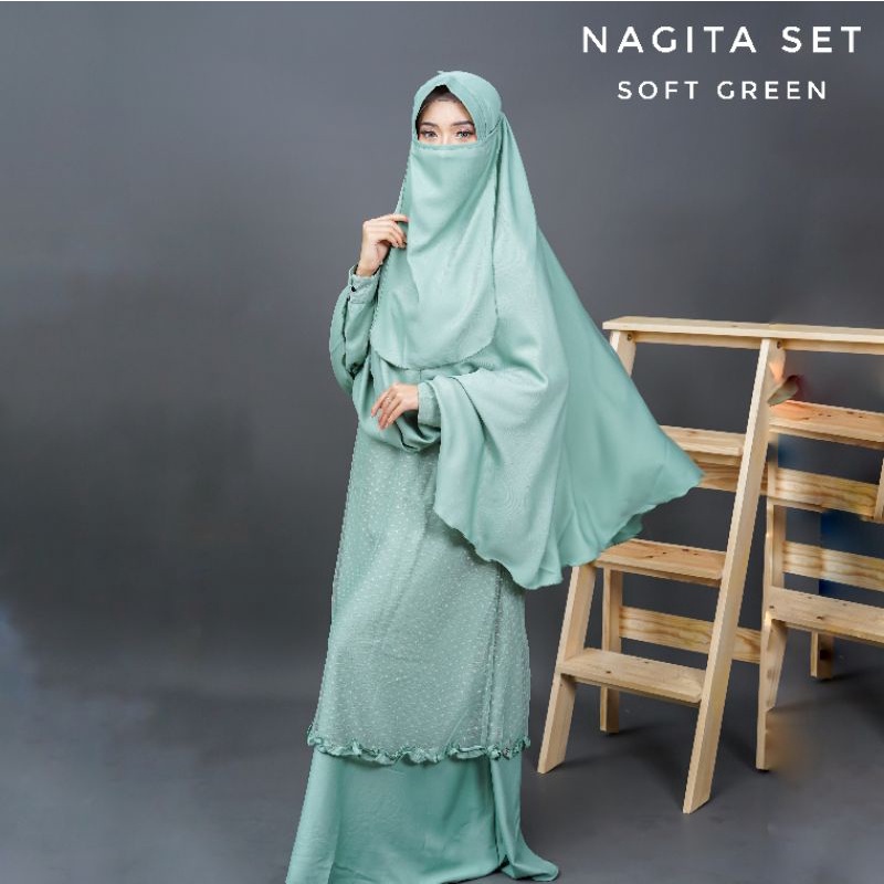 Jual Afhadahijrah - Gamis syari jilbab cadar Nagita softgreen katun baju set hijab instan free ...