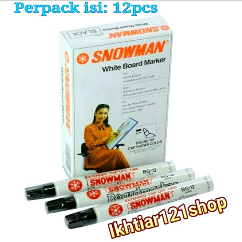 Jual 1 Pack Spidol White Board Snowman/Spidol WhiteBoard Marker isi 12 ...