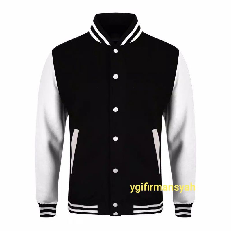 Jual JAKET VARSITY BASEBALL HITAM LENGAN PUTIH PRIA - WANITA | Shopee ...