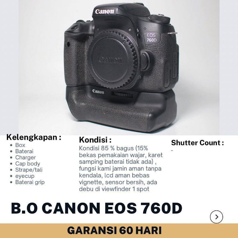 Jual Canon EOS 760D Kit 18-55mm Garansi 2 Bulan Sudah Wifi Layar Sentuh ...