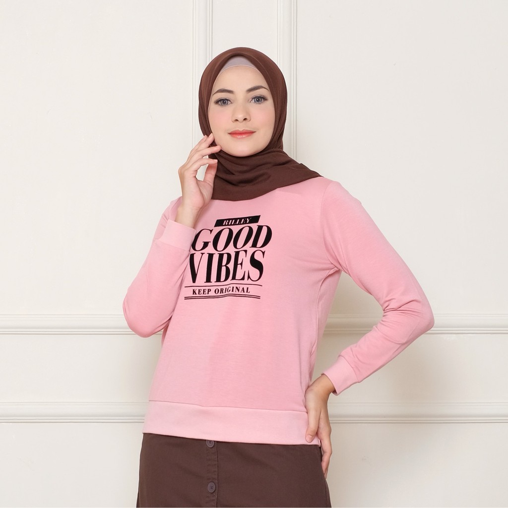 Jual RILLEY - Sweater Good Vibes Pink | Sweater Cewek | Switer Sweeter ...