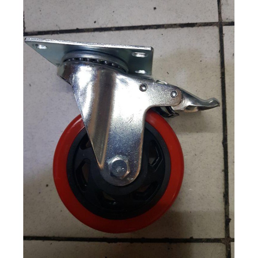 Jual Roda polyurethane 4 inch hidup+rem taiwan | Shopee Indonesia