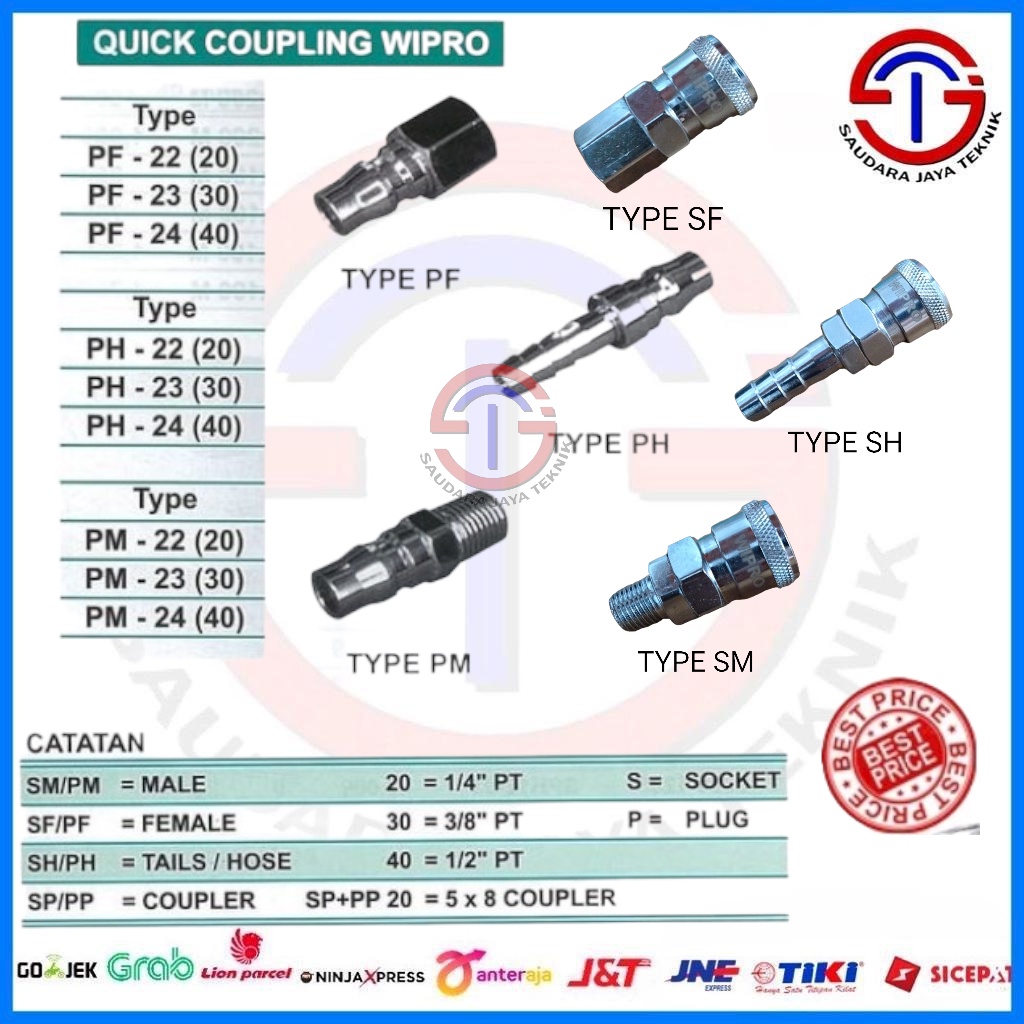 Jual WIPRO Quick Coupler Coupling Sambungan Selang Angin SH SM SF PH PM ...