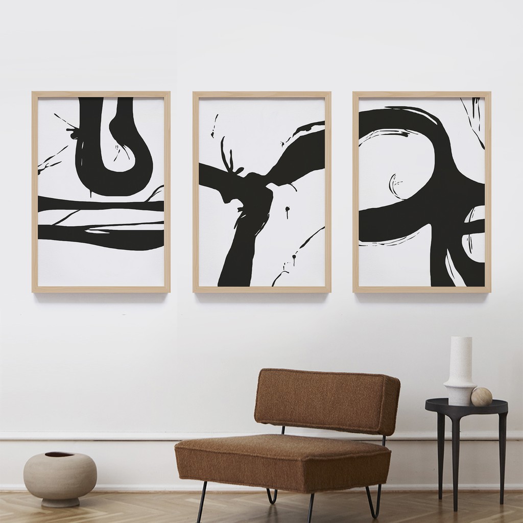 Jual Lukisan Abstrak Brush Kuas Tinta Hitam Print Art Wall Decor Modern ...