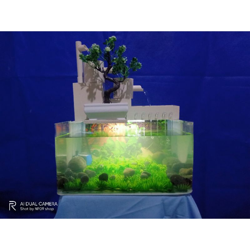 Jual aquarium mini unik akrilik akuarium cantik waterfall soliter ikan ...