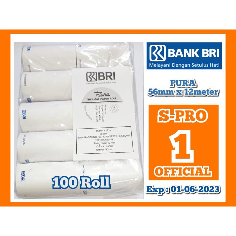 Jual KERTAS THERMAL STRUK LOGO BRI AGEN BRILINK PAPER ROLL 1DUS PRINTER ...