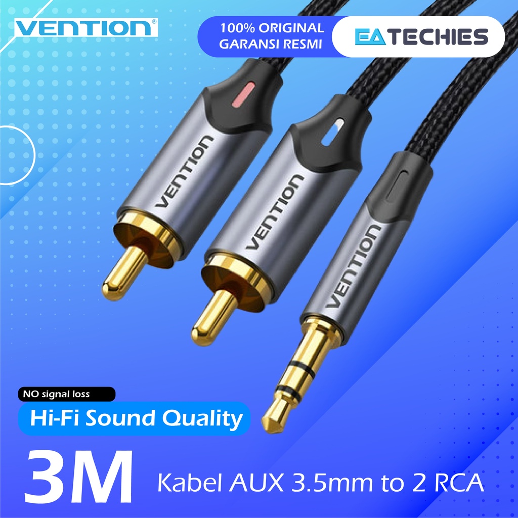 Jual [3M] Vention Kabel Speaker 2 RCA to 3.5mm Aux Audio Jack Braided ...