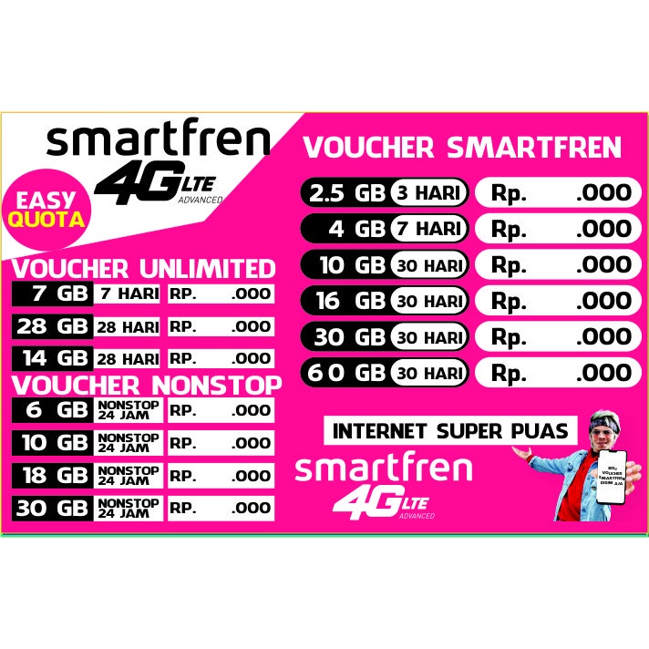 Jual Poster Kertas Daftar Harga Paket Data Smartfren Untuk Konter Pulsa ...