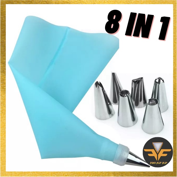 Jual Piping Bag Silikon Set 8 in 1 Cake Decorating Cookie + Spuit ...