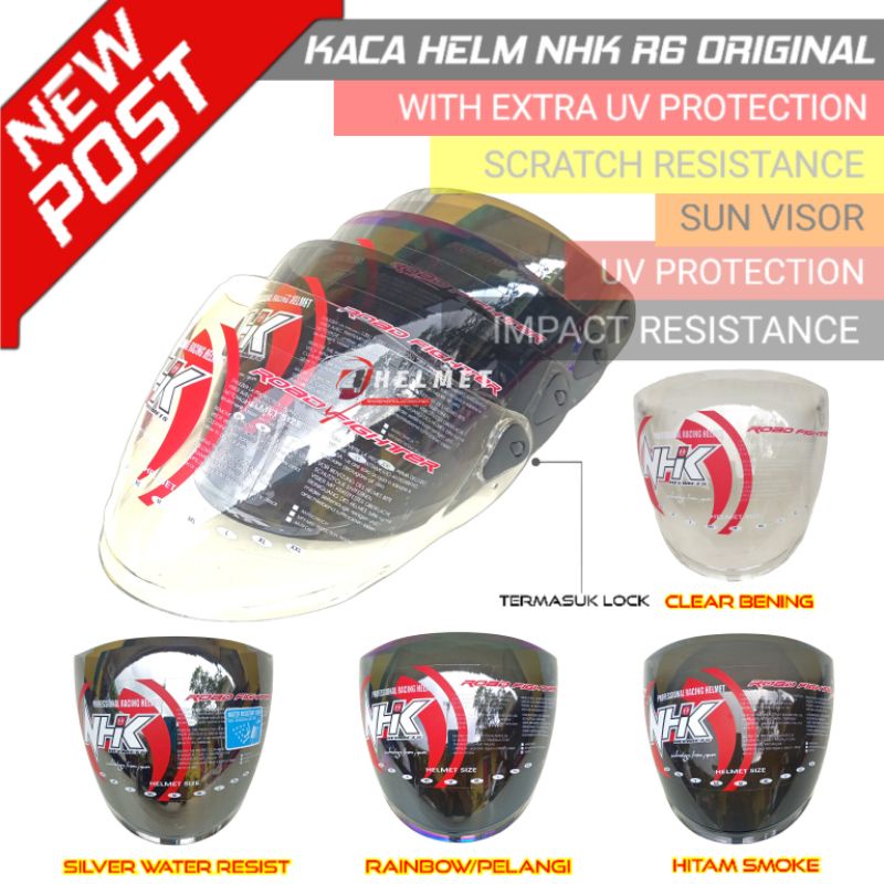 Jual Kaca Helm Nhk R6 Silver Hitam Smoke Bening Pelangi Original Visor ...