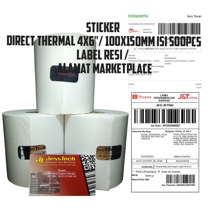 Jual STIKER LABEL BARCODE THERMAL 100MMX150MM/STICKER RESI 4" X 6"/10x15cm | Shopee Indonesia