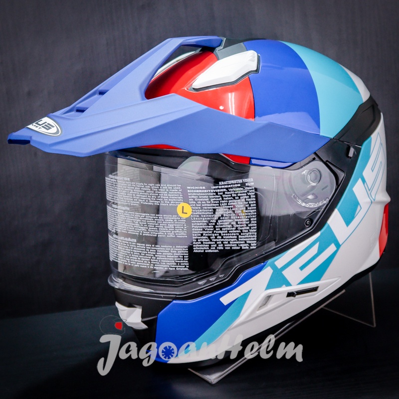 Jual ZEUS HELM ZS913 SUPER MOTO | PEARL WHITE BF1 BLUE | DOUBLE VISOR ...