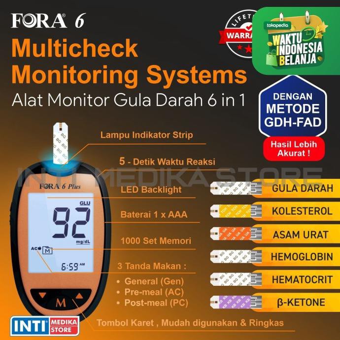 Jual FORA - 6in1 Alat Cek Kolestrol / Gula / Asam Urat / Keton / Hb ...
