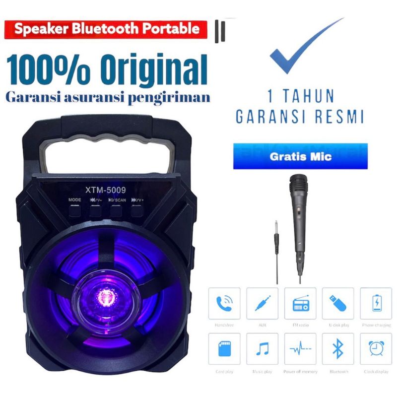 Jual Speaker Bluetooth Portable XTM-5009 Speaker SQRS-003 bonus Mic ...