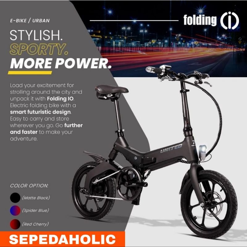 Jual Sepeda Lipat Listrik UNITED IO Electric E Bike Folding 16 Inch | Shopee Indonesia
