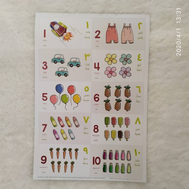 Jual Poster Belajar Mengenal Angka 1-10 3 Bahasa | Shopee Indonesia
