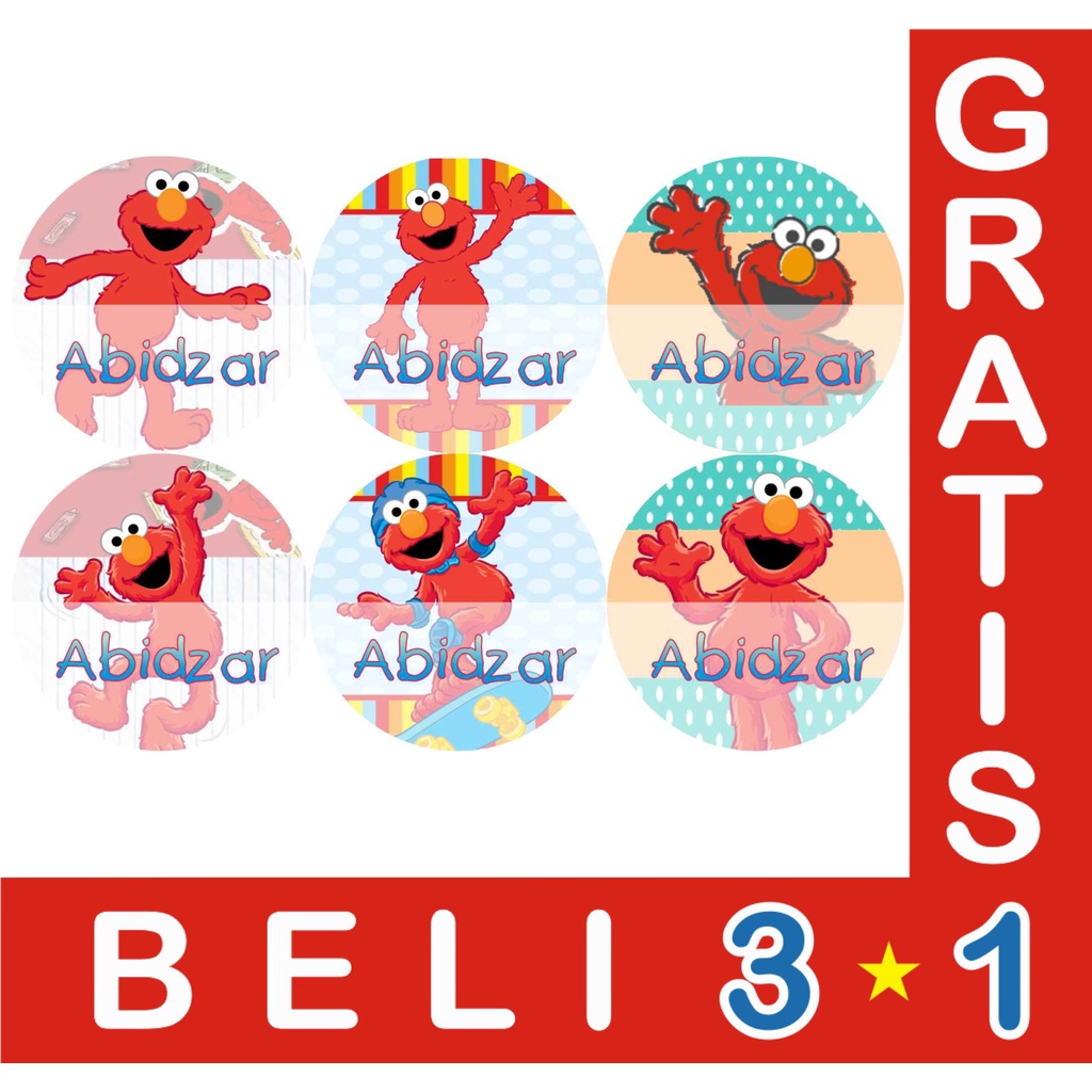 Jual STIKER LABEL NAMA WATERPROOF CIRCLE ELMO | Shopee Indonesia