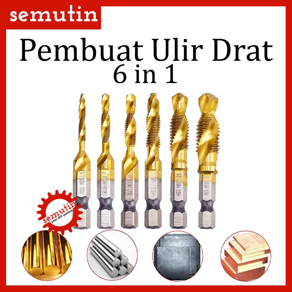 Jual Pembuat Ulir Drat 6 in 1 / 6pcs Mata Bor Drill Bit Drilling Tap ...