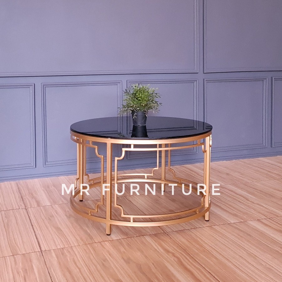 Jual Meja bulat kaca Meja Tamu Klasik Top Kaca Hitam D 78cm | Shopee ...