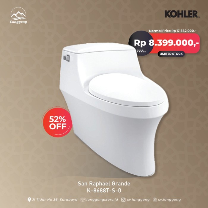 Jual KOHLER K-8688T-S-0 CLOSET ONE PIECE SANRAPHAEL GRANDE | Shopee ...