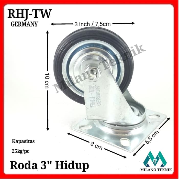 Jual Roda troli 3" hidup roda karet 3 inc roda etalase | Shopee Indonesia