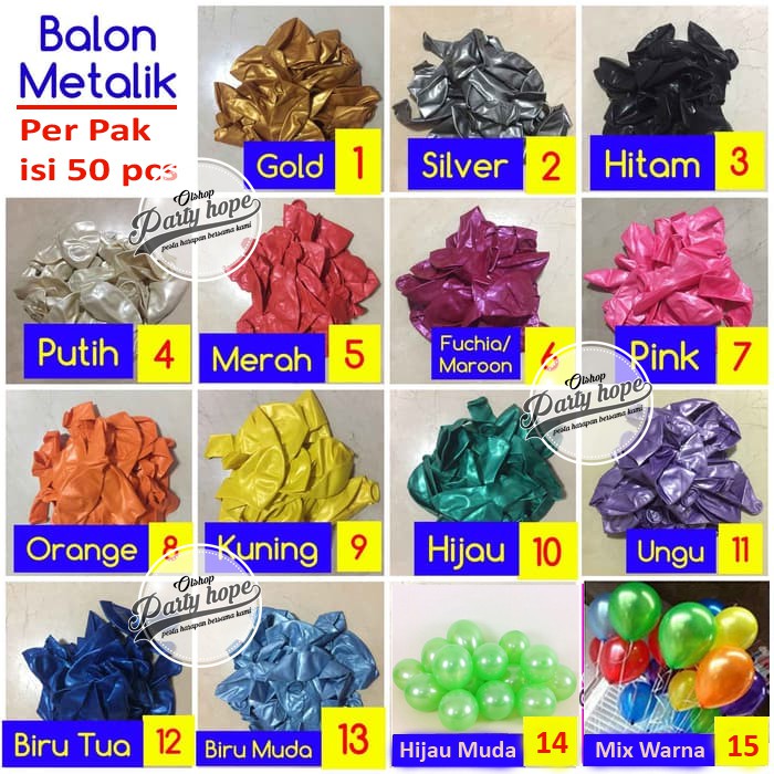 Jual Balon Latex Metalik 1 PACK ISI 50 Pcs 12 inch / Balon Per Pack ...