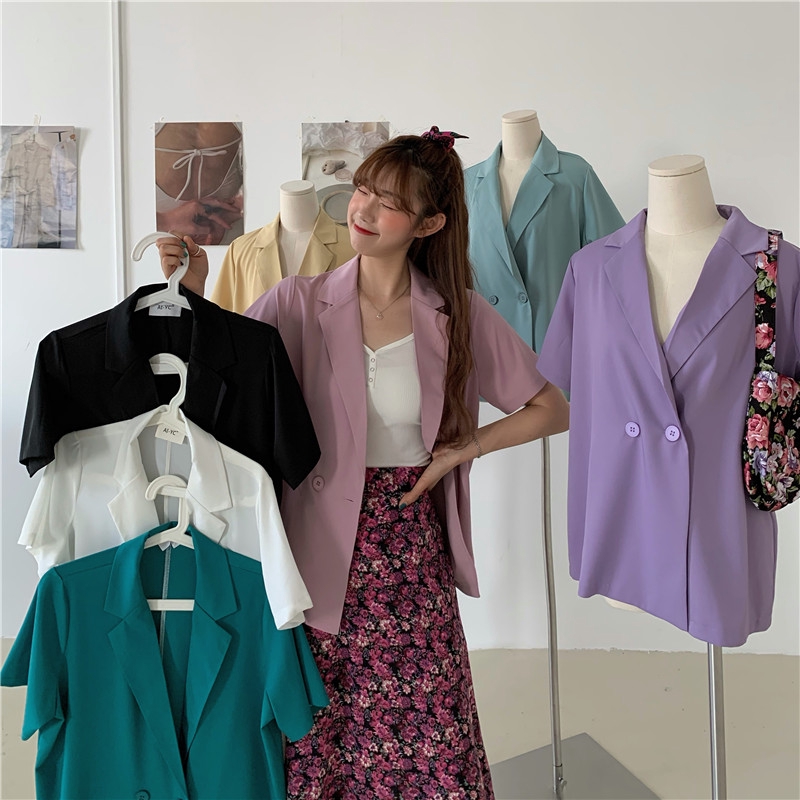 Jual Blazer Wanita Lengan Pendek Model Longgar Versi Korea Warna Polos ...