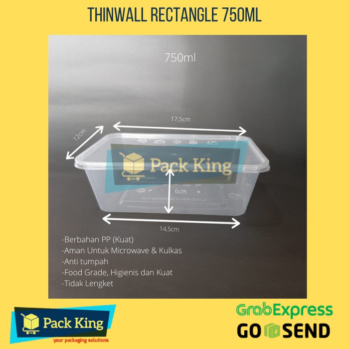 Jual ThinWall Rectangle Kotak Makan Plastik Food Container 750ml (25 pcs) | Shopee Indonesia