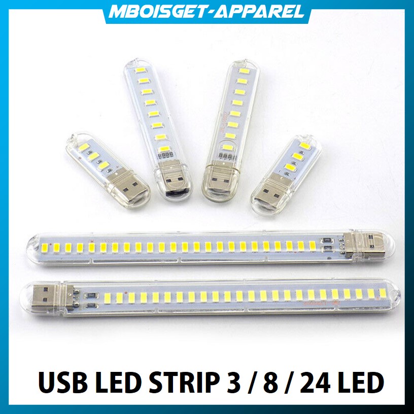 Jual MBOISGET - LAMPU USB LED STRIP 3 8 24 LED UNTUK LAPTOP MOBIL USB ...